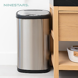 Ninestars DZT-50-13 Automatic Touchless Motion Sensor Oval Trash Can with Black Top, 13 gallon/50 L, Stainless Steel