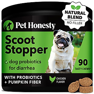 Pet Honesty Scoot Stopper - Digestion & Health Supplement for Dogs - Dog Anal Gland Support, Diarrhea & Bowel Support, Fiber & Dog Probiotics and Digestive Enzymes (90 ct)