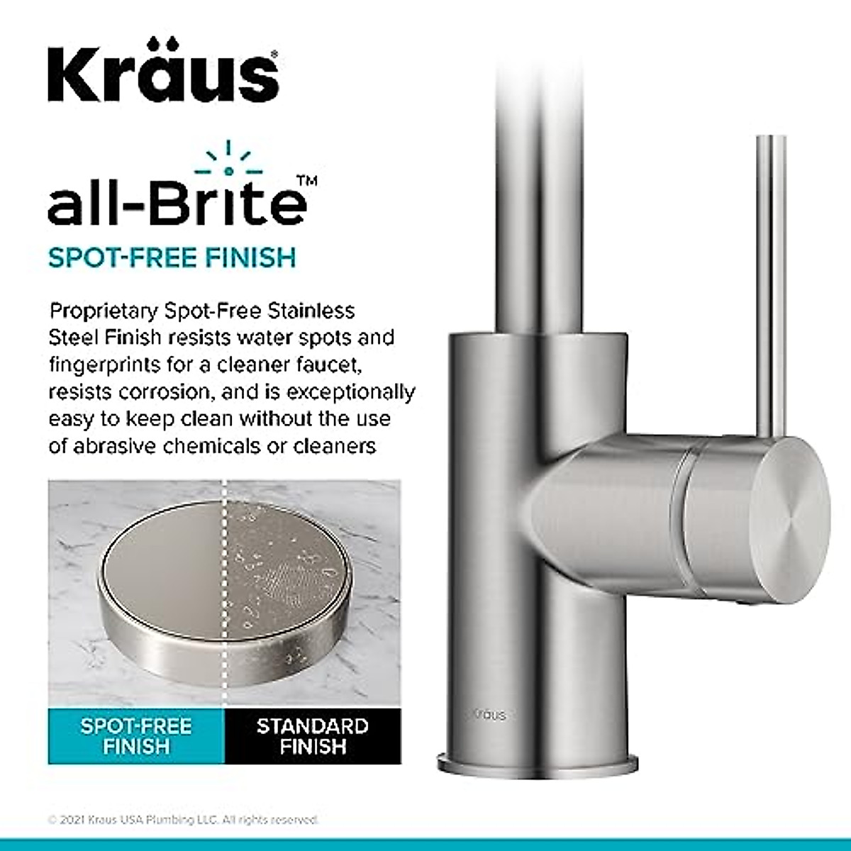 KRAUS Spot Free Oletto Single Handle Kitchen Bar Faucet in All-Brite Stainless Steel Finish, KPF-2600SFS (Pack of 1)