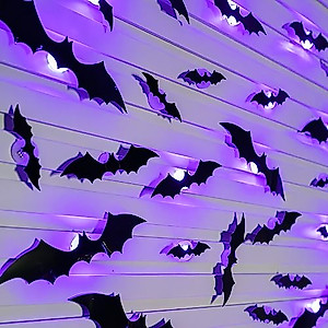 Dazzle Bright 36 Pcs LED Halloween 3D Bats Decorations Wall Stickers, 4 Different Size Removable PVC Wall Sticker for Indoor Home Window Decor Party Supplies