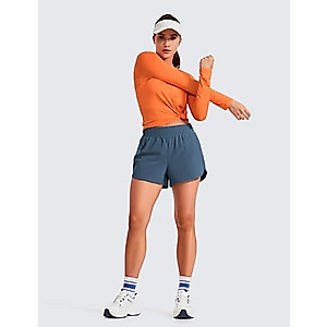 CRZ YOGA Womens High Waisted Running Shorts Mesh Liner 3'' Dolphin Quick Dry for Athletic Gym Track Workout with Zip Pocket Stelindigo Small