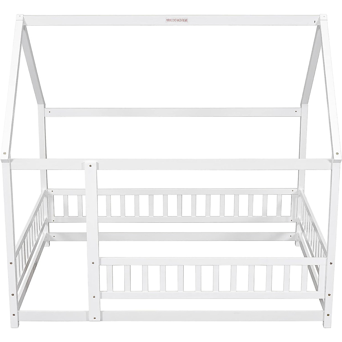 Harper & Bright Designs Full Size Floor Bed for Kids, Wood House Bed with Guardrails, Montessori Design, House-Shaped Roof, for Kids, Boys, Girls, No Spring Box Needed, White