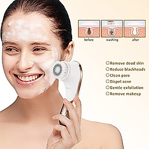 Facial Cleansing Brush, Electric Face Brush Scrubber Rechargeable Facial Exfoliator IPX-7 Waterproof Spin Cleanser Rotating Spa Machine for Exfoliating, Massaging and Deep Cleansing with 4 Brush Heads