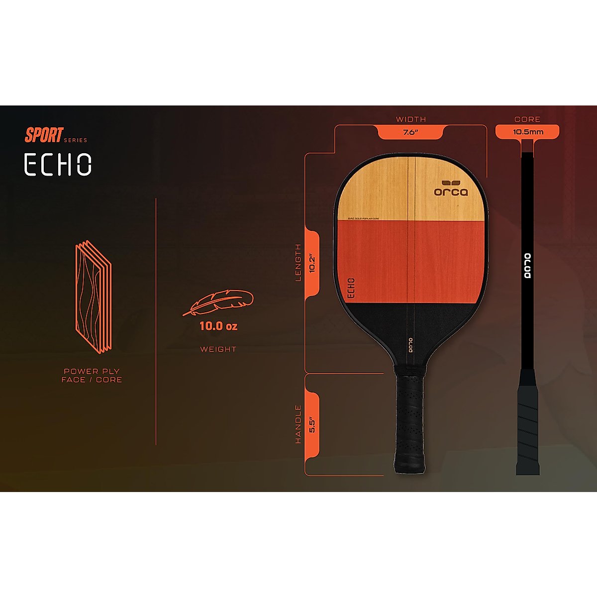 Orca Paddle Co. Echo Pickleball Paddles, Set of 2, with 4 Pickleballs, Mesh Bag - Racket for Beginners, Intermediate, Advanced Players - Pickle-Ball Accessories and Equipment