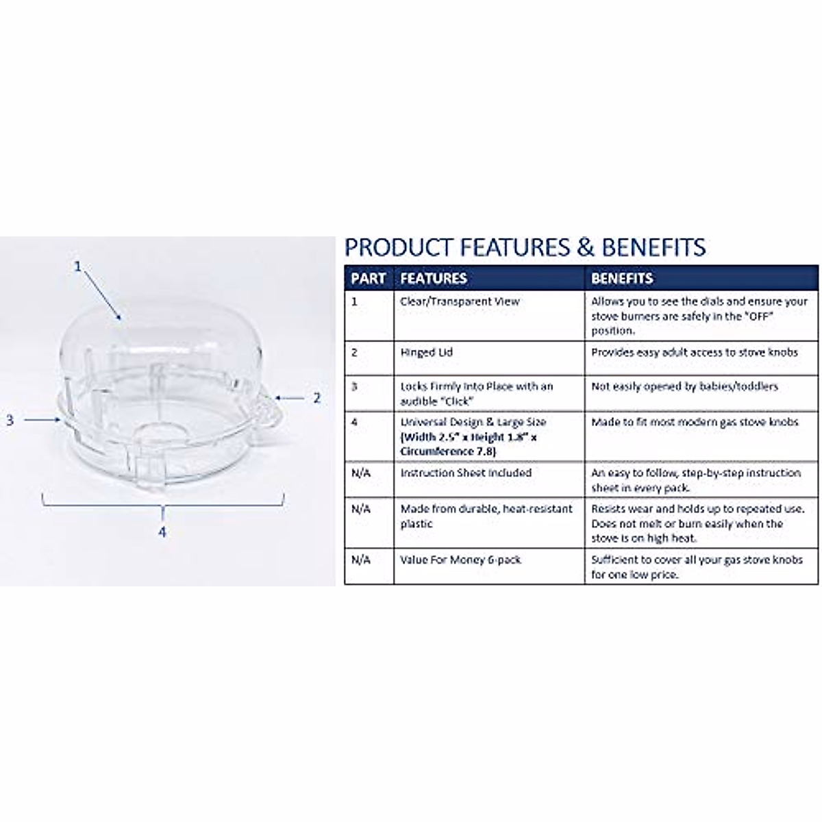 Kiddigard Medium-Sized Clear Kitchen Stove Knob Covers (6 Pack) - Child Safety - Value for Money - Universal Fit - 30-Day Money Back Guarantee