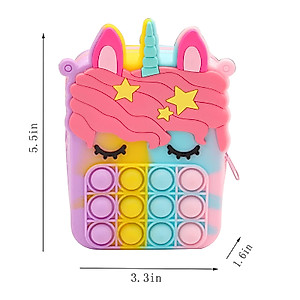 Unicorn Pop Purse for Girls Silicone Kids Bag Shoulder Toy Bubble Popper Lovely Sensory Stress Relief Students