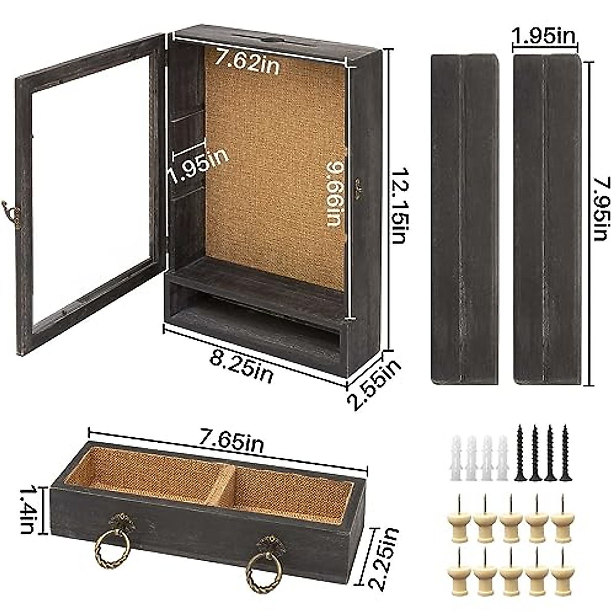 Qiannhee Shadow Box Frame 11x16 Large Shadow Box with Drawers and Removable Shelves, Display Case for Dried Flower Picture Frames Wood Memory Box, Deep Shadow Box for Pins (Carbonized Black)