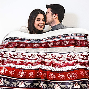 PAVILIA Premium Christmas Sherpa Throw Blanket | Christmas Decoration Reindeers, Fleece, Plush, Warm, Cozy Reversible Microfiber Holiday Blanket 50 x 60