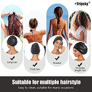 Tripsky Extra Large Swim Cap for Women Men,Waterproof Silicone Swimming Caps Ideal for Long Hair, Thick Curly Hair & Dreadlocks Braids Weaves Afro Hair - Keep Hairstyle Unchanged (Black)