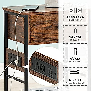 SunnyFurn Nightstand Set of 2,End Table with Charging Station,Side Table with Drawers and Storage,Beside Table for Living Room and Bedroom,Easy Assembly,Brown (Brown)