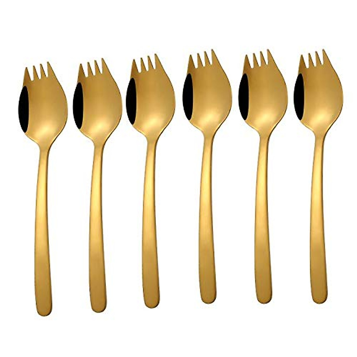 Mengbaobao 6-pack Gold Sporks Spoon Forks Long Handle Stainless Steel for Fruit Appetizer Dessert Salad Forks Noodle Spoon 8.1 inch