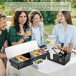 Tessco Garnish Tray with Lid Bar Caddy Ice Cooled Condiment Serving Container with Stainless Steel Ice Scoop 3 Metal Mini Serving Tongs 3 Fruit Fork 3 Spoons for Food Home Party Kitchen