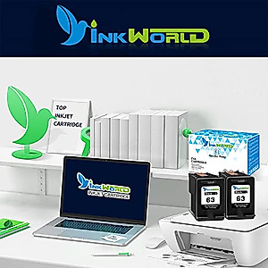 InkWorld Remanufactured 63 Ink Replacement for HP 63 Ink Cartridges Use for OfficeJet 3830 5252 4650 5258 4655 4652 Envy 4520 4512 4513 4516 DeskJet 3636 3630 1111 1112 3637 3632 Printer(2 Black)