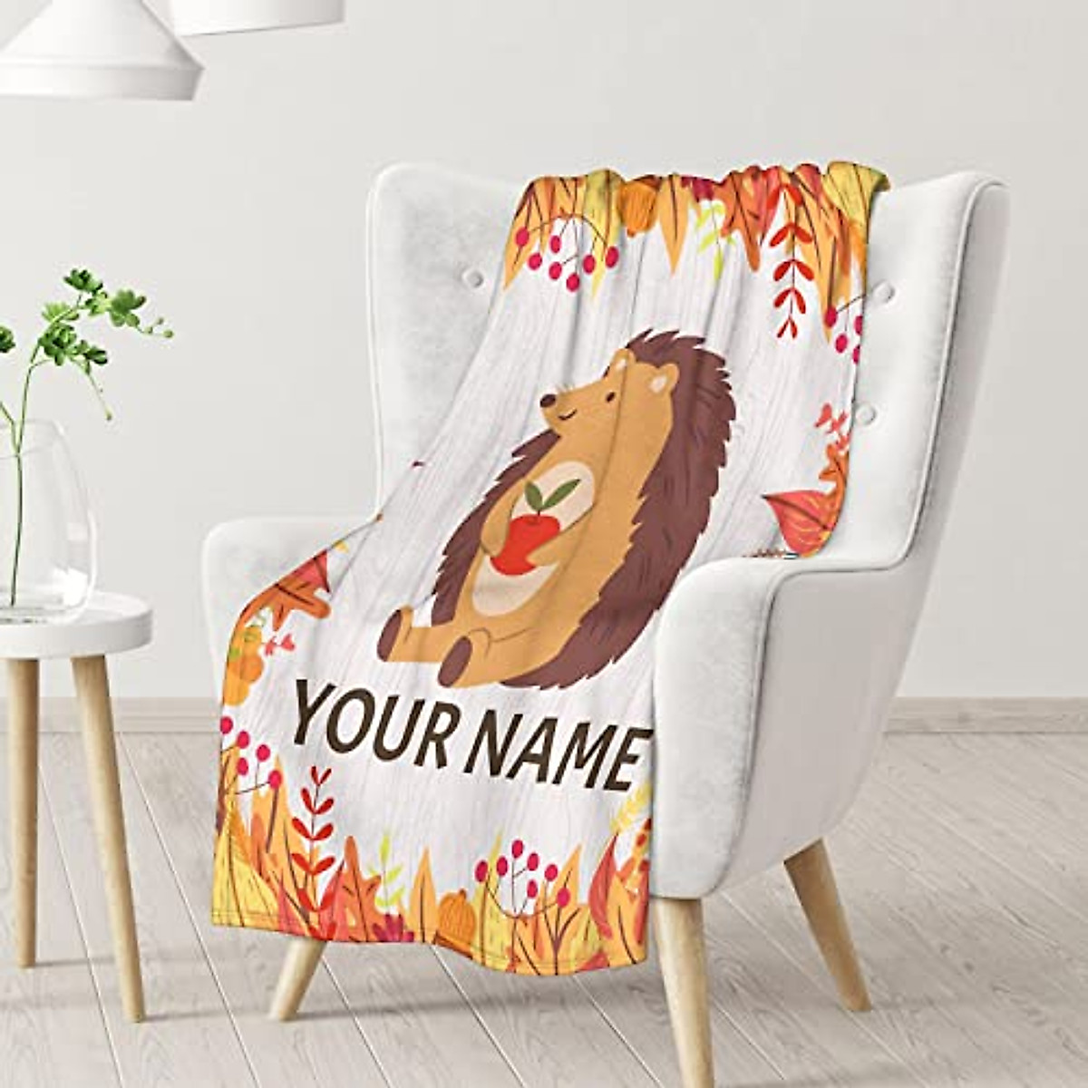 Personalized Hedgehog Blanket Gifts with Name - 50"x60" Cute Throw Blanket for Adults, Kids - Red Soft Plush Blankets for Bed, Couch, Sofa
