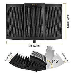TONOR Microphone Isolation Shield, Studio Mic Sound Absorbing Foam Reflector for Any Condenser Microphone Recording Equipment Studio, Black