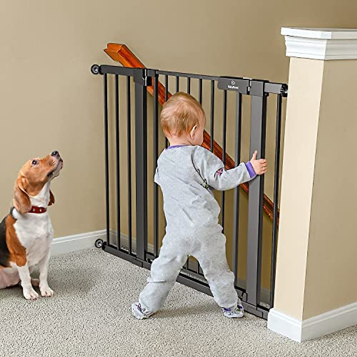 BabyBond 27-43" Easy Install Baby Gate for Stairs, Extra Wide Baby Gates for Doorway, Auto Close Safety Dog Gate, with Extenders and Pressure/Hardware Mounting Kit, Black1