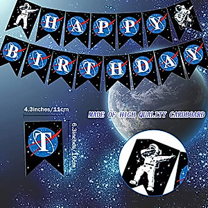 Mcoolars Outer Space Party Decoration Set, Astronaut Balloons, Happy Birthday Banner, Cupcake Toppers, for Boys Kids Space Astronaut Theme Birthday Party Supplies, FA-D2
