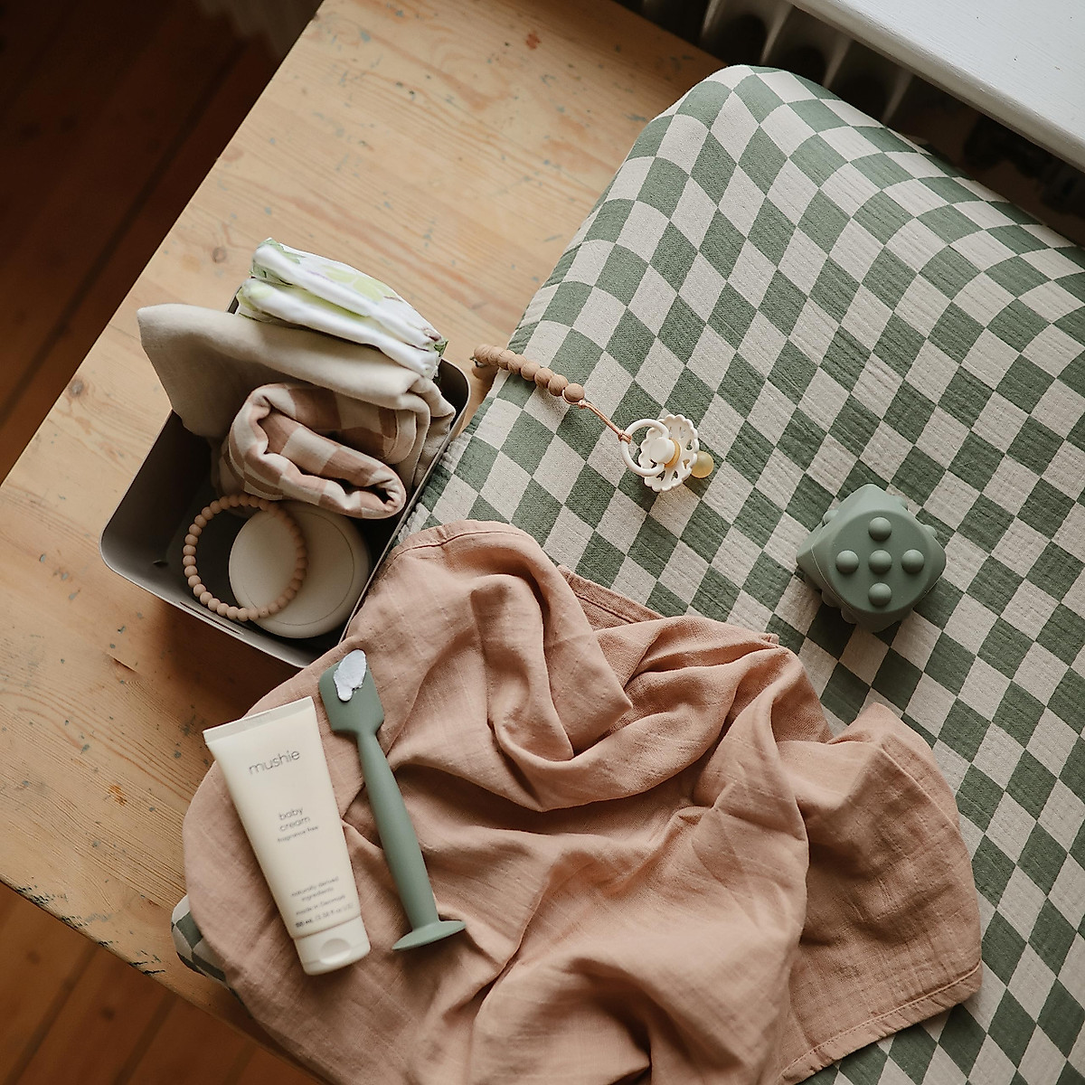 mushie Silicone Dice Press Toy | Baby Sensory Play for 10+ Months (Dried Thyme/Natural)