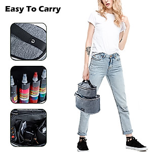 ELCUPA Tattoo Kit Organizer Case-Tattoo Ink Storage-Tattoo Supplies Carrying Bag Portable-Holds 30 Bottles-Tattoo Kits Bag, Grey, BAG ONLY, Patent Pending