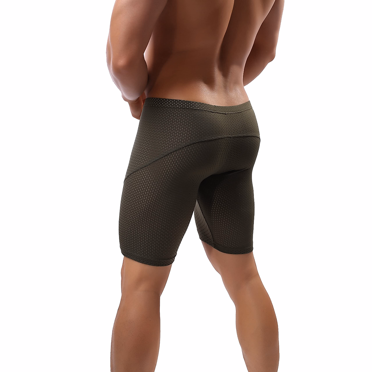 Linemoon Mens Yoga Compression Shorts Mesh Athletic Training Gym Workout Leggings for Cycling Running Swimsuit Army X-Large