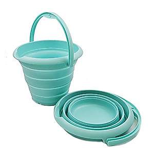 SAMMART Set of 2 - 5L (1.32Gallon) Collapsible Fishing Bucke - Foldable Round Tub - Portable Plastic Water Pail - Space Saving Outdoor Waterpot (2, Lake Green)