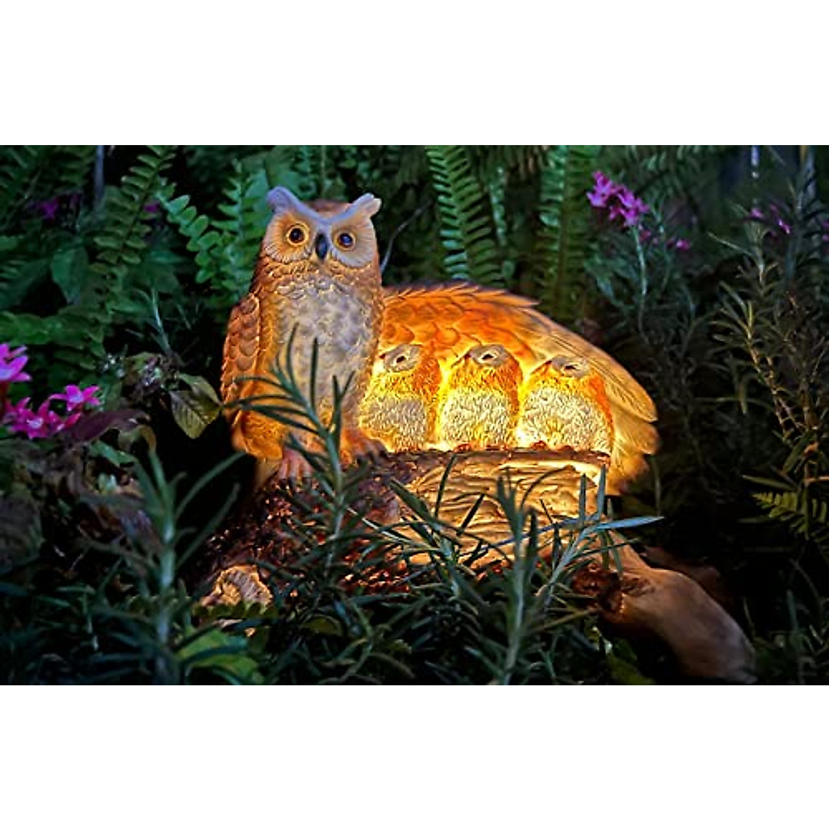Garden Statue Owl Figurine Light - Resin Sculpture with Solar LED Light, Cute Owl for Patio,Yard, Lawn Ornaments, Gifts for Mom,Housewarming.