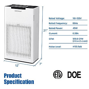 COSTWAY 2-in-1 Air Purifier Replacement Filter True HEPA Filter + Active Carbon Filter