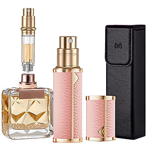 Perfume Travel Refillable Bottle,Genuine Leather Perfume Atomizer,Mini Travel Cologne Dispenser,Portable Sprayer Pocket Size Atomizer for Cruise Car Trip Purse Gift 5ml -Pink