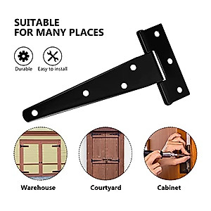 Garden Gate Hinges,Tee Shed Hinge, 6 X 5 Inch Heavy Duty Hinges Black Iron T-Shaped Triangle Hinges Shed Wood Fence Door Hinges Hardware