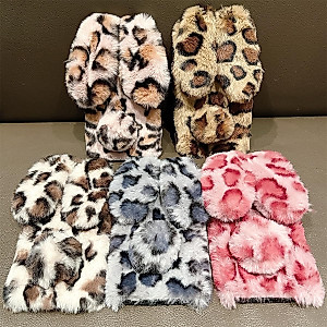 for Samsung A04/A04s Furry Case, Lucky Leopard Pattern Cute Rabbit Bunny with Soft Fluffy Ears Tail Doll Fuzzy Hair Fur Plush Phone Case Cover Women Girl