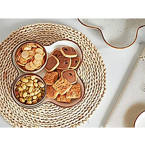 ONEMORE Chip and Dip Serving Set, 10 inch Ceramic Divided Serving Platter Large Appetizer Tray with 4 Removable Dishes for Nuts, Candy, Snacks, Veggies - Creamy White Serving Bowls for Entertaining