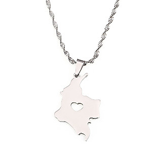 Silver Color Map of Colombia Pendant Necklaces for Women Colombian Jewelry