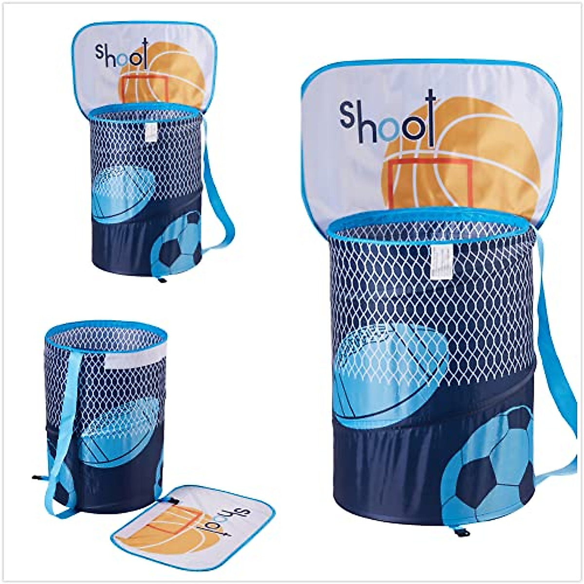 AO BLARE 14X19Inch Basketball Hoop Toy Bucket Laundry Basket Clothes Hamper Toys Basket Storage Bucket Folding Cylinder Laundry Basket Toy Box Organizer Storage Bag