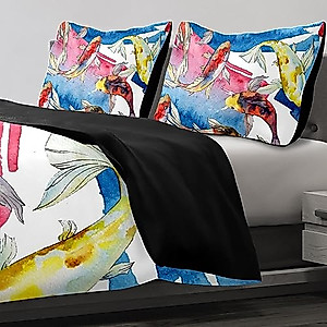 VAPOKF Duvet Covers Set Twin Size Soft and Breathable Microfiber Comforter Bedding Set 1 Duvet Cover 2 Pillowcase with Zipper Closure for Kids Women Men, Red and Gold Carp Fishes