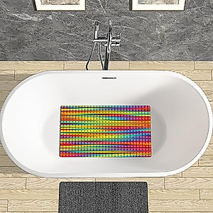 Bath Tub Shower Mat 26.8 x 15 Inch Non-Slip Safety Bathtub Mat with Suction Cups Machine Washable Bathroom Mats with Drain Holes Colorful Striped