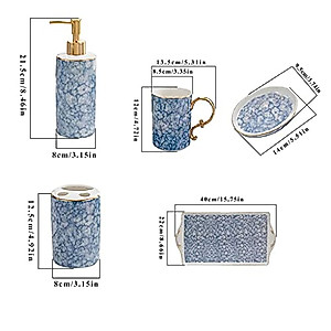 YAYA2021-SHOP Soap Bottles European Style Bathroom Accessories Set Ceramic 6-Pieces Bath Sets Includes Soap Dispenser Toothbrush Holder Tumblers Soap Dish and Tray, Gold Rim Soap Dispenser