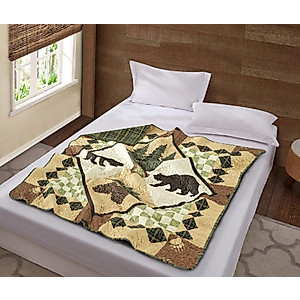Quilted Throw Blanket by Virah Bella - 50" x 60" Four-Point Lodge Lightweight Throw Quilt Great for Loungers & Extra Bedding - Beautiful Lodge-Themed Blanket