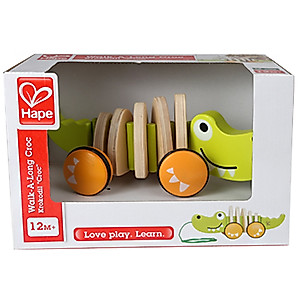Hape Wooden Walk-A-Long Croc for Babies| Pull & Pull Walking Toy for Toddlers 12 Months and Up