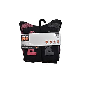 Timberland PRO Women's 6-Pack Half Cushioned Crew Socks, Black, One Size