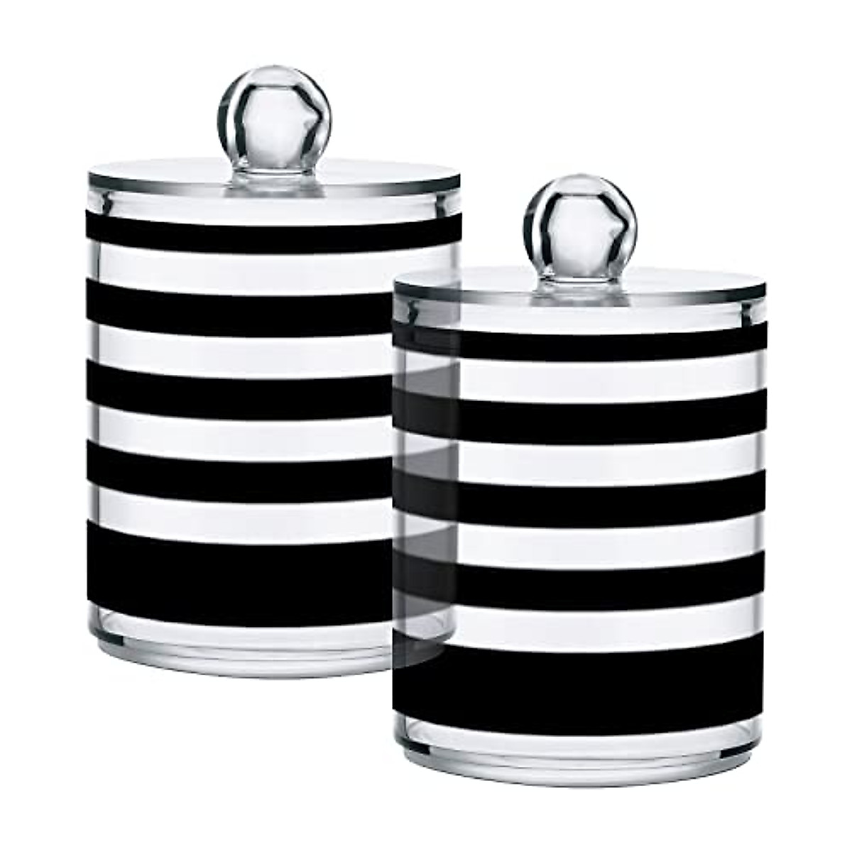 UMIRIKO 2 Pack Black White Stripe Qtip Holder - 10 oz Restroom Bathroom Organizers Storage Containers,Plastic Apothecary Jars with Lids for Cotton Ball,Cotton Swab,Cotton Round Pads,Floss 20605648