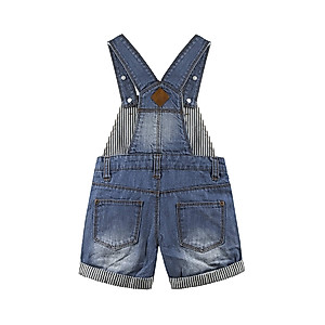 KIDSCOOL SPACE Baby & Little Boys Big Bib Pocket Stripe Cuffed Bottom Denim Shortalls,Blue,2-3 Years