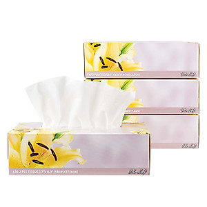 Facial Tissues 130 Per Box, Size 7" X 6.9" 2 Ply, Great for Bathroom, Office, Store, School, Home, Kitchen, Or in Your Car & in Every Room (Pack of 4, 520 Tissues total)