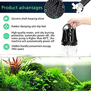 AQQA 265-800GPH Submersible Water Pump,Ultra-quiet Fountain Pump,Ultra-low Water Level With High Lift,Adjustable Flow Rate 2 Nozzles 6ft Power Cord For Fish Tank, Pond, Hydroponics