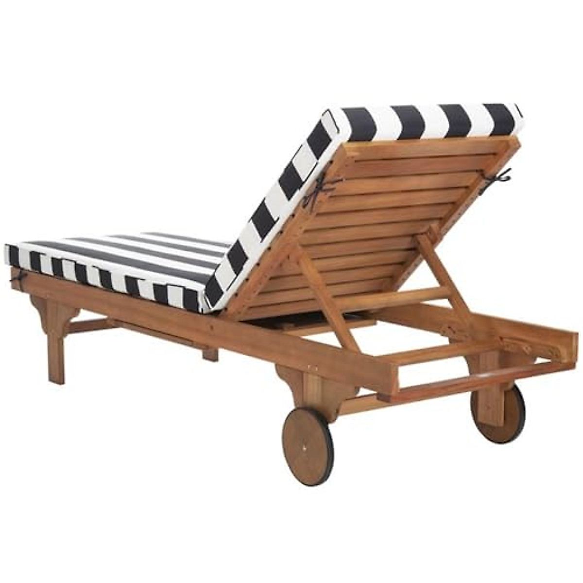 SAFAVIEH Outdoor Collection Newport Natural/ Black & White Stripe Cushion Built-in Side Table Adjustable Chaise Lounge Chair