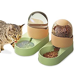 BNOSDM Automatic 2 Pcs Cat Dog Feeders Cat Food and Water Dispenser Set 2L Gravity Pet Food Feeder Water Bowl Dispenser, Self Feeding Station for Cat Puppy Small Dog