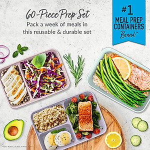 Bentgo® Prep 60-Piece Meal Prep Kit - 1, 2, & 3-Compartment Containers with Custom Fit Lids - Microwaveable, Durable, Reusable, BPA-Free, Freezer & Dishwasher Safe Storage Containers (Floral Pastels)