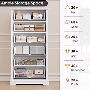 HOSTACK 6 Drawer White Dresser, 52" Tall Dresser, Vertical Dresser, Modern Farmhouse Chest of Drawers, Wood Closet Dresser Storage Dresser Chest for Living Room, Hallway, Entryway