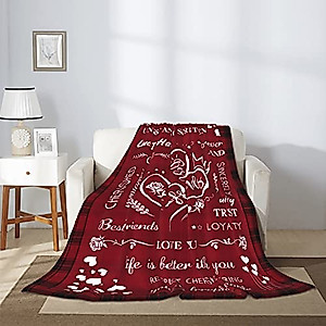 Best Friend Blanket BFF Gifts for Women 50"x60"Funny Friends Blanket with Loving Messages for Best Friend Birthday Gifts for Women Unique Red Throw Blanket Soft Fleece Blanket