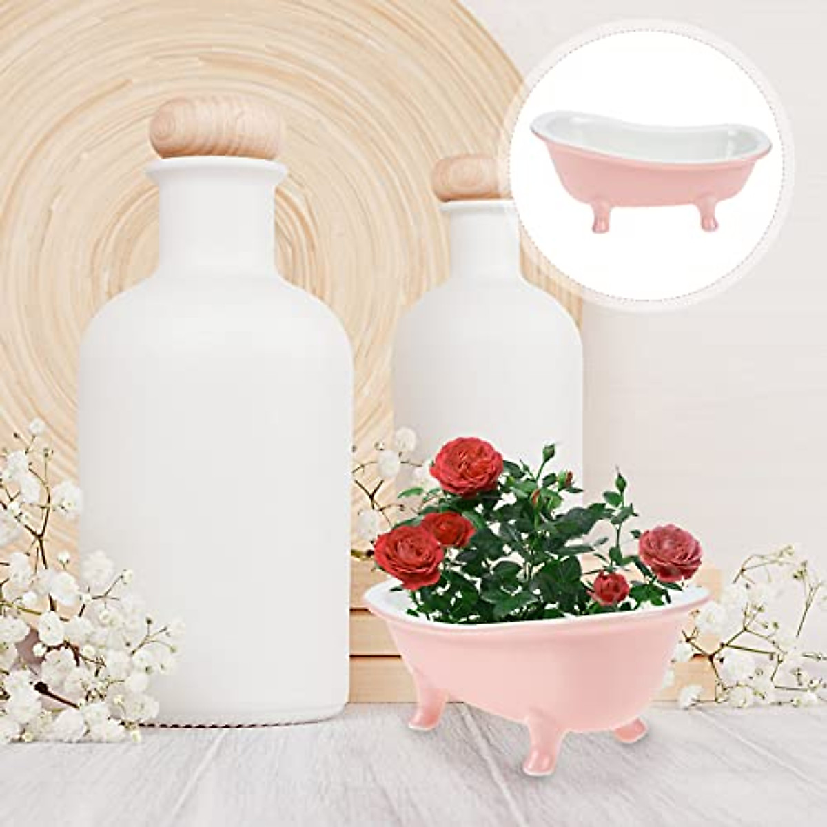 Mini Bathtub Flower Pot Ceramic Succulent Planter Pot Flower Pots Porcelain Plant Pot Vintage Retro Plants Bonsai Holder Desktop Flower Vase Cactus Containers Soap Dish