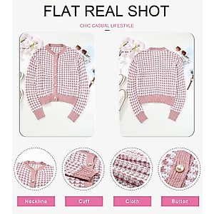 Dokotoo Womens Cardigan Sweaters Fashion V Neck Color Block Plaid Cable Knit Long Sleeve Button Down Comfy Cute Daily 2024 Autumn Winter Ribbed Sweater Outerwear Tops Pink Small